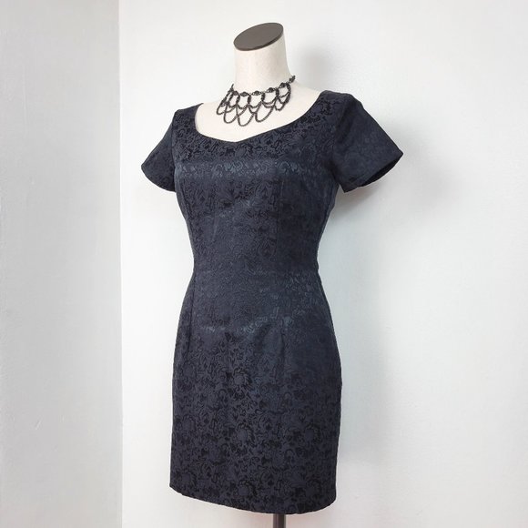 Esprit | Dresses | Vintage 9s Esprit Black Brocade Mini Dress | Poshmark